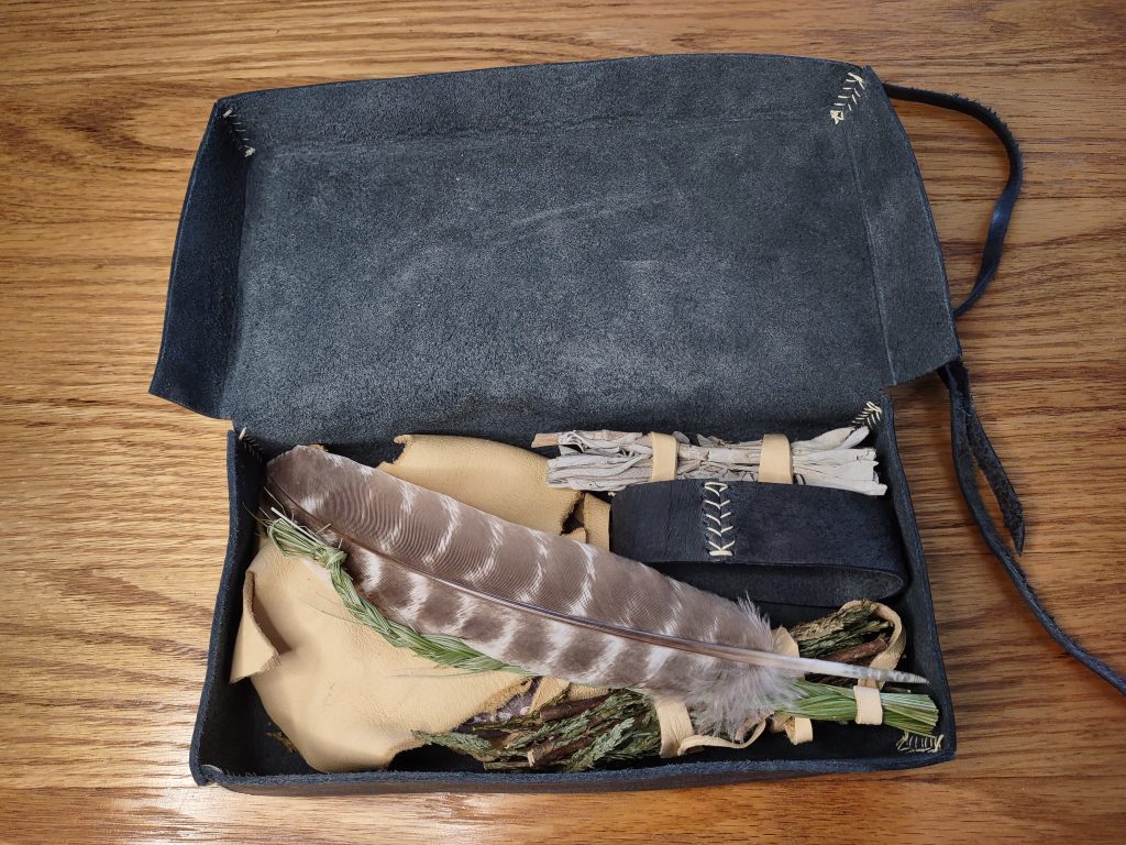 Travelers Smudge Kit, Buffalo Leather Box - Tribal Canoe